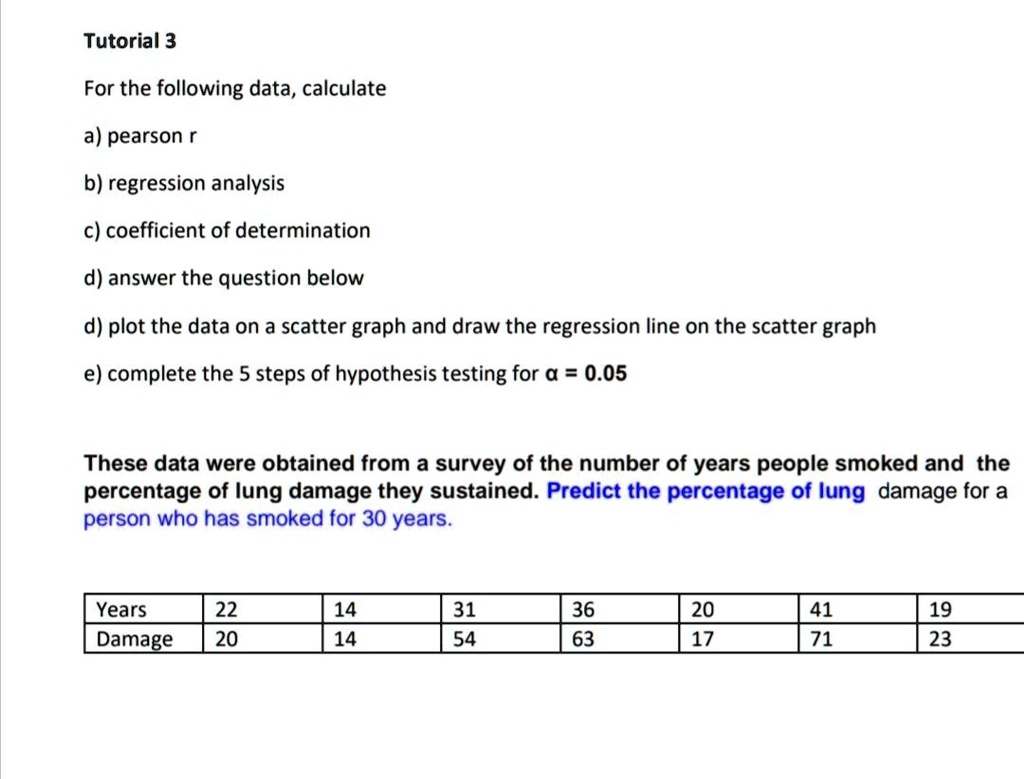 SOLVED: Tutorial 3 For the following data, calculate: a) Pearson correlation coefficient b ...