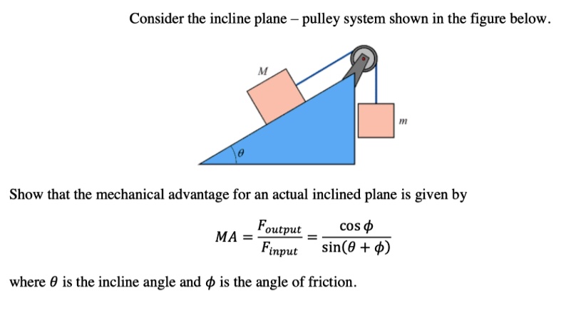 consider the incline plane pulley system shown in the figure below show ...
