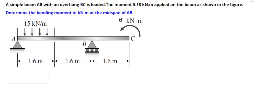 A simple beam AB with an overhang BC is loaded. The moment 5.18 kN.m ...
