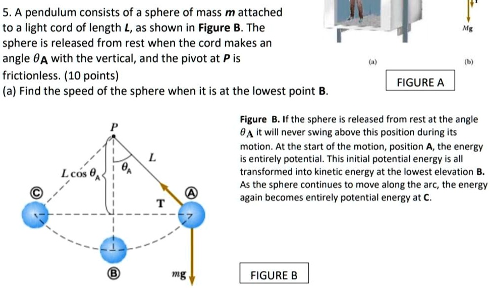 5. A pendulum consists of a sphere of mass m attached to a light cord ...