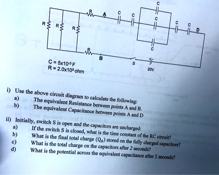 SOLVED: 4 mi C = JcOlxs = R = 2.0x10^6 ohm 20v Use the above circuit ...