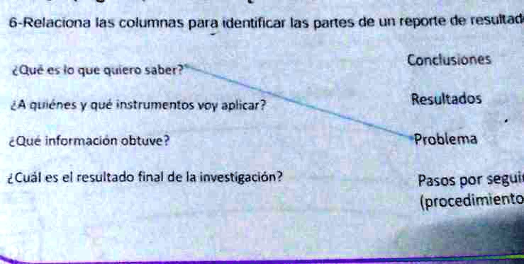 relaciona la columnas para identificar las partes de un reporte de ...