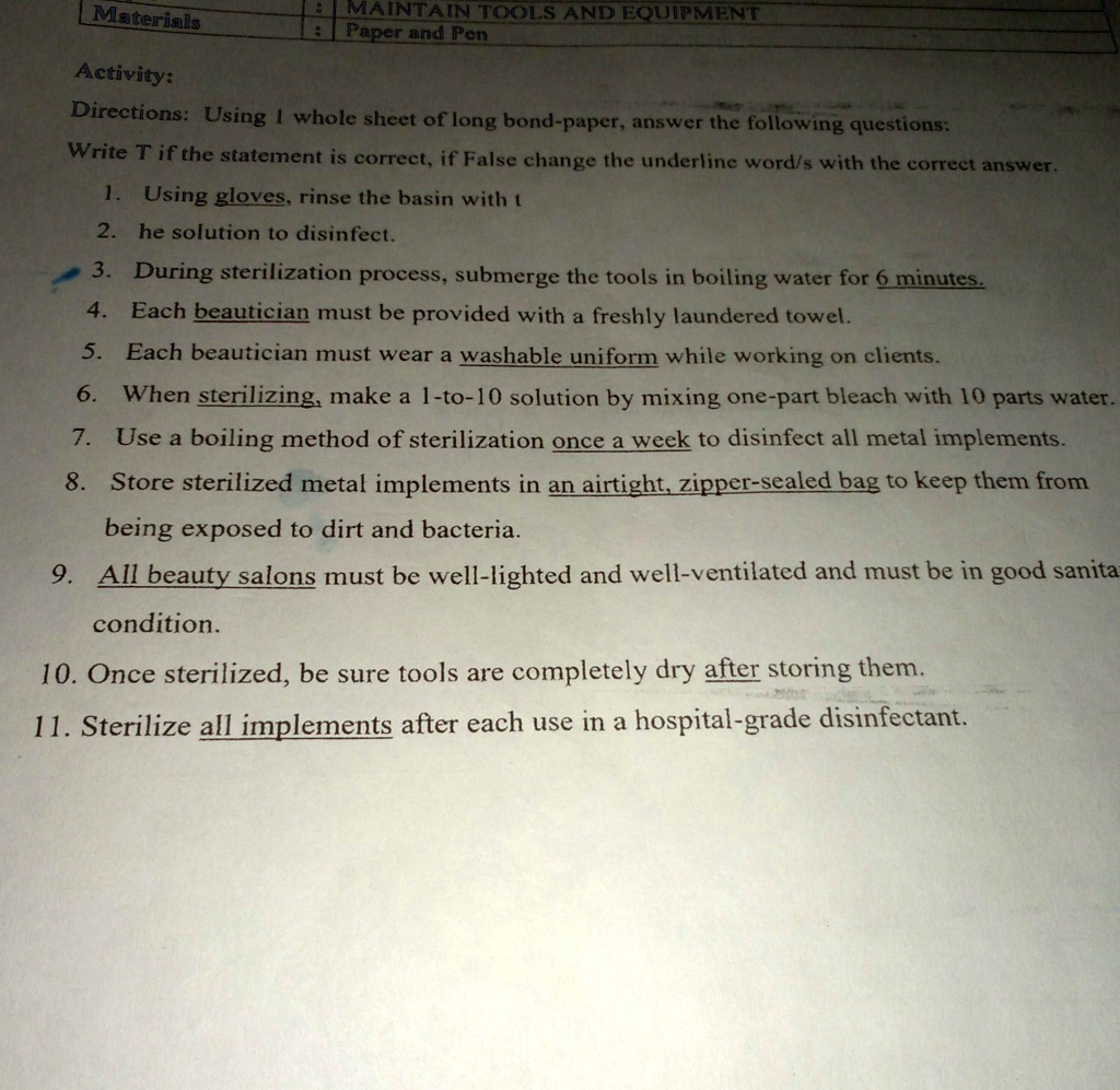 Materials : MAINTAIN TOOLS AND EQUIPMENT : Paper and Pen Activity ...