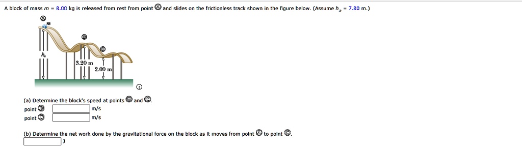 a block of mass m730kg is released from rest from point a and slides on the frictionless track ...