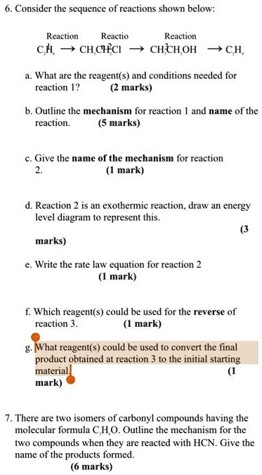 Consider the sequence of reactions shown below: Reaction 1: CHCICI Reaction 2: CHCHOH What are ...