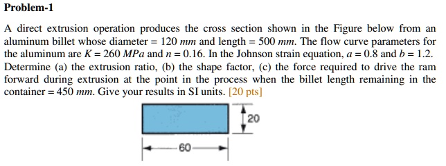 SOLVED: A direct extrusion operation produces the cross section shown ...