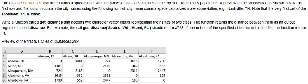 SOLVED: The attached Distances.xlsx file contains a spreadsheet with the pairwise distances in ...