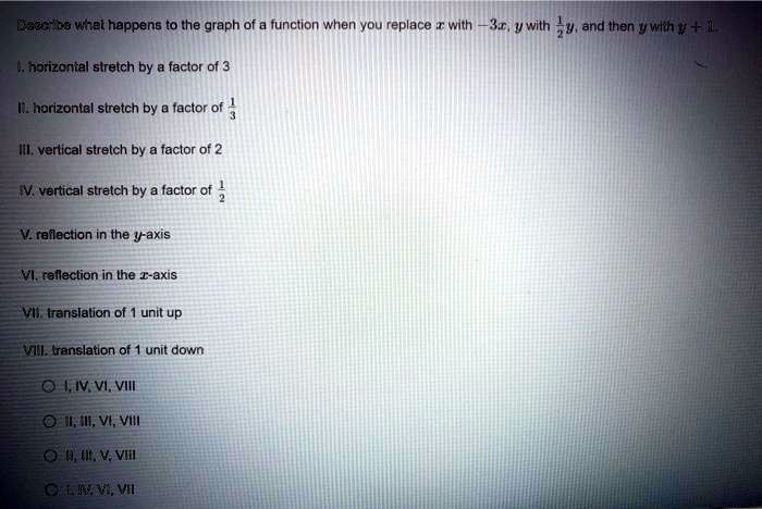 SOLVED: 3an %9 ethappens t0 the graph of & function when you replace with 3r, V with !V, and ...