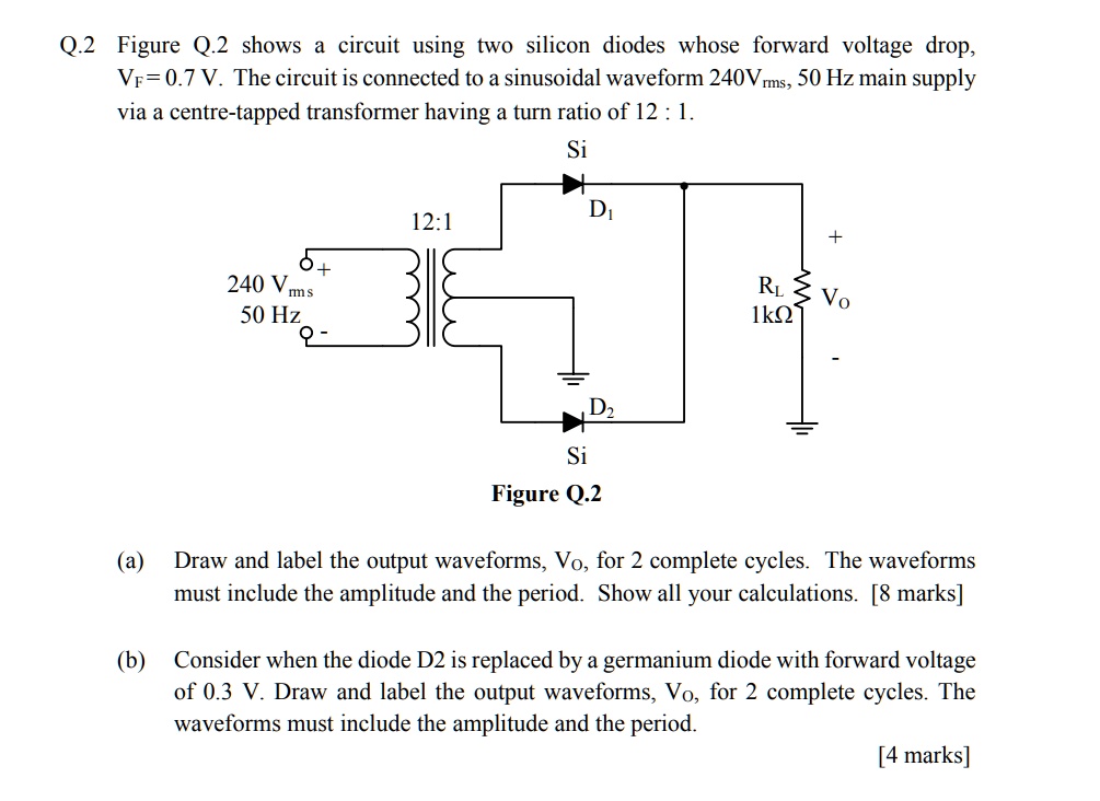 SOLVED: Q.2 Figure Q.2 shows a circuit using two silicon diodes whose ...
