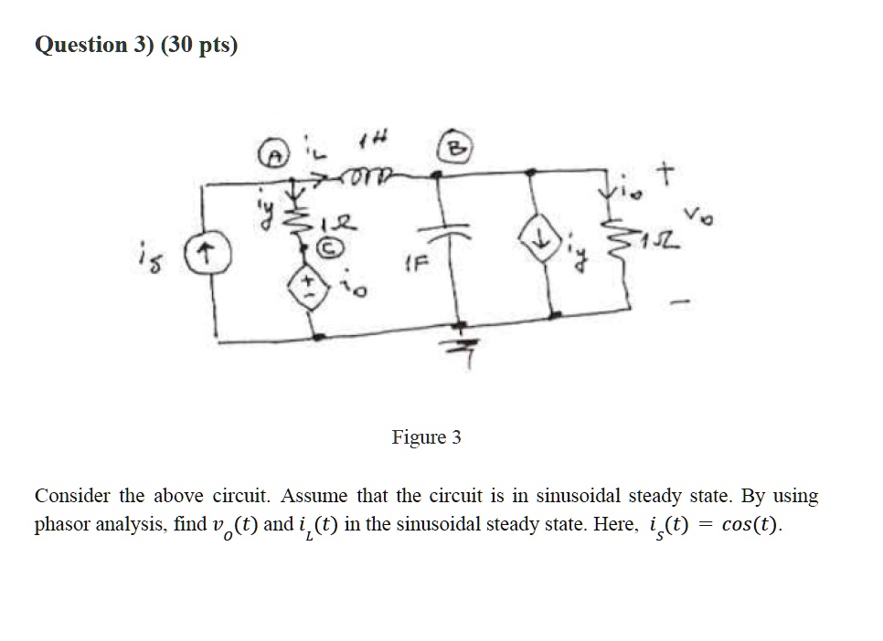 Question 3) (30 pts) 1H A B iL is ? 1F io vo Figure 3 Consider the above circuit. Assume that ...
