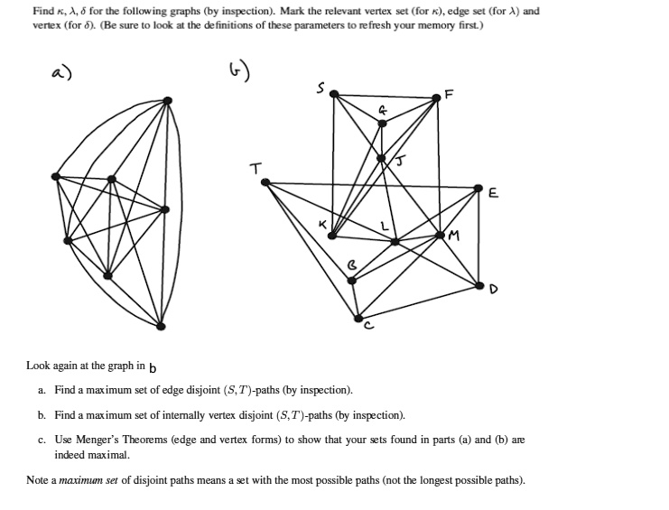 SOLVED: Find the maximum set of edge disjoint (S, T)-paths for the following graphs (by ...
