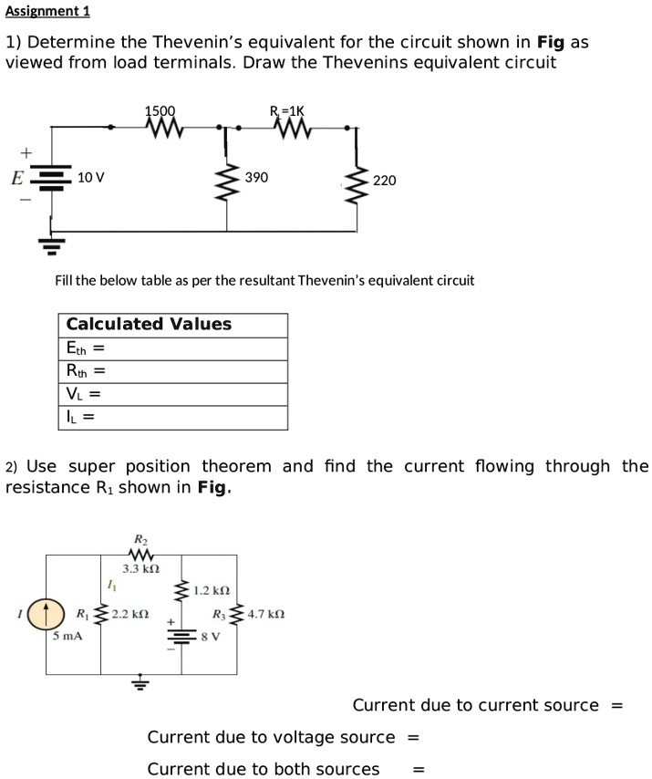 assignment 1 1 determine the thevenins equivalent for the circuit shown in fig as viewed from ...