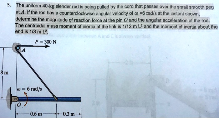 3. The uniform 40-kg slender rod is being pulled by the cord that ...