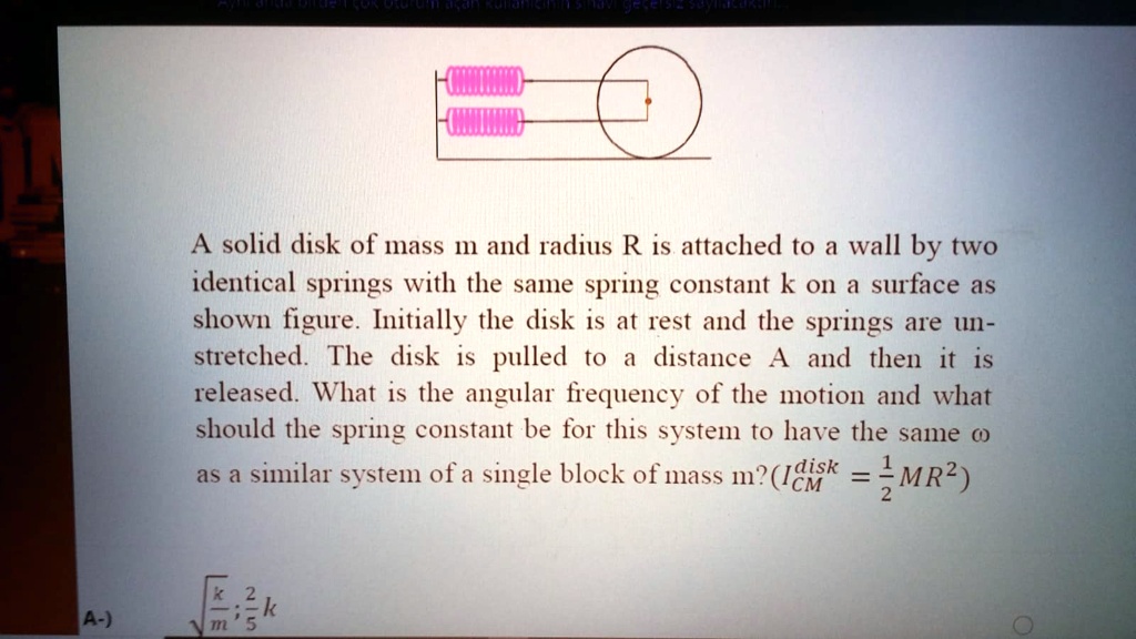 SOLVED: A solid disk of mass m and radius R is attached to a wall by ...