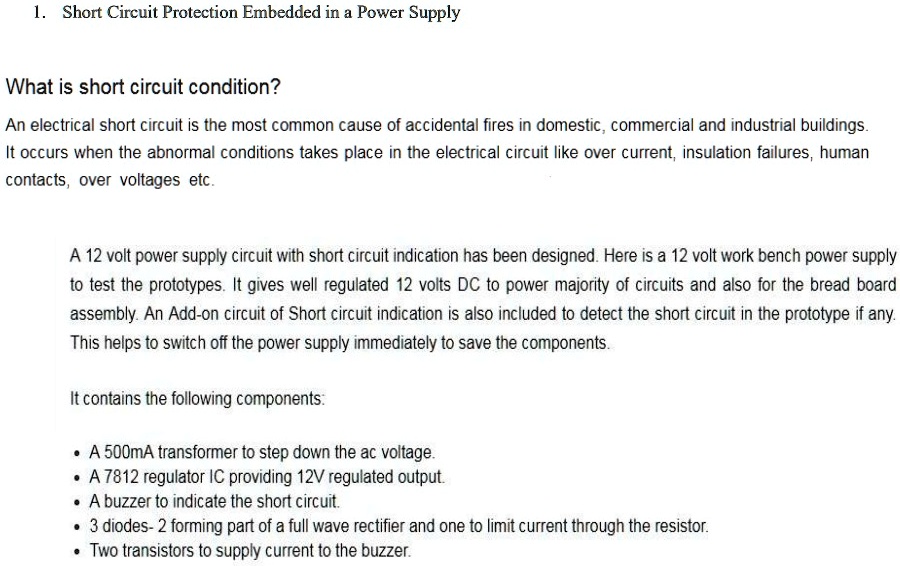 SOLVED: l. Short Circuit Protection Embedded in a Power Supply What is ...