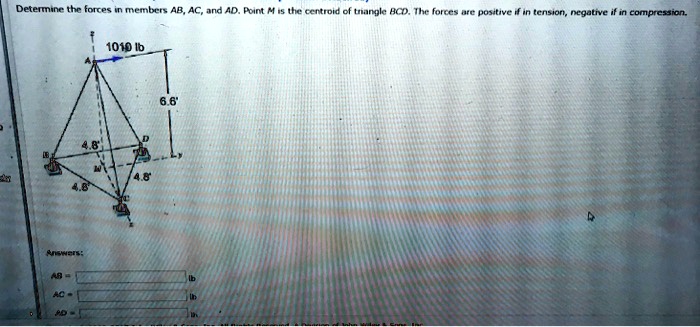 determine the forces in members abacand adpoint m is the centroid of ...