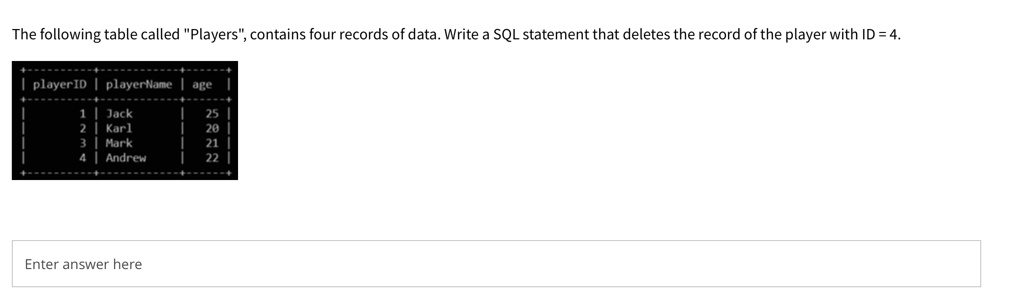 Solved The Following Table Called Players Contains Four Records Of Data Write A Sql