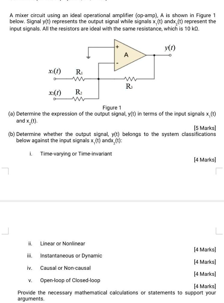 A mixer circuit using an ideal operational amplifier (op-amp) is shown in Figure 1 below. Signal ...