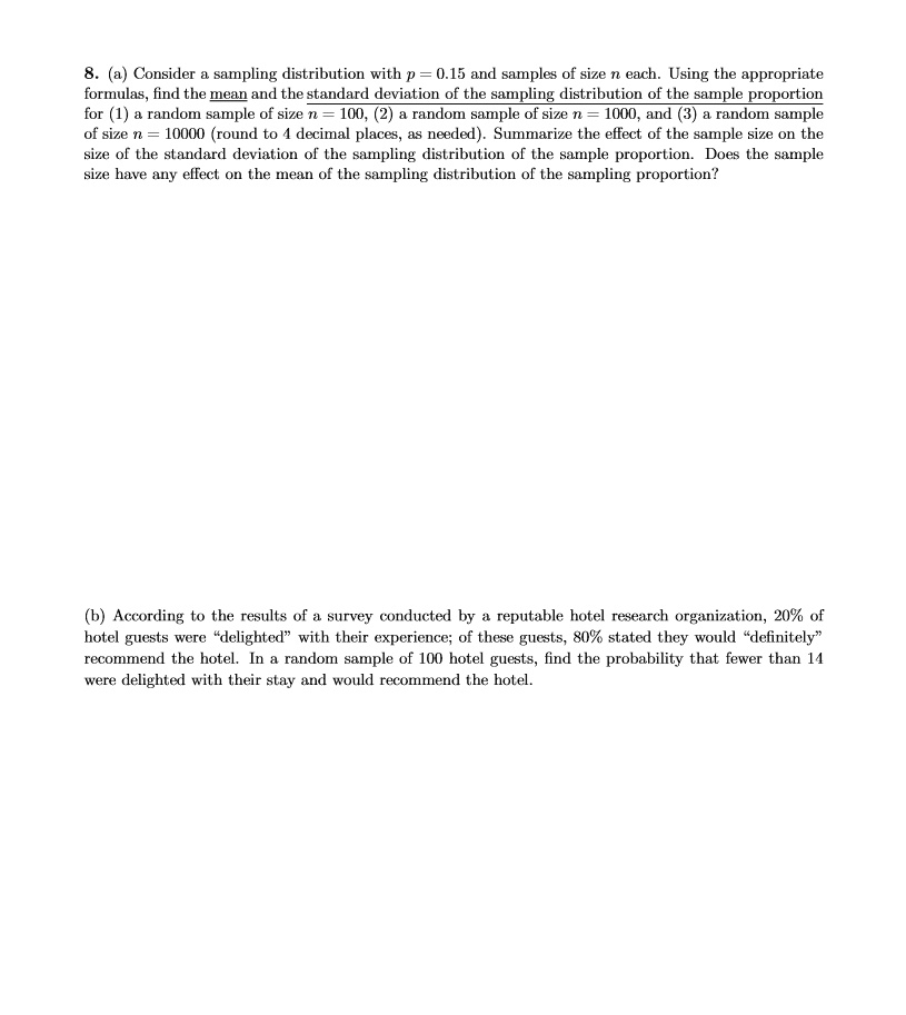 consider sampling distribution with 015 and samples of size each using ...