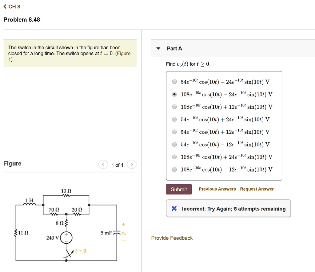 SOLVED: Chapter 8 Problem 8.48 The switch in the circuit shown in the ...
