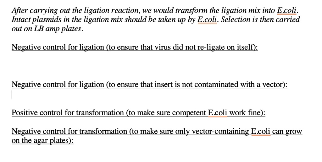 SOLVED: After carrying out the ligation reaction, we would transform ...