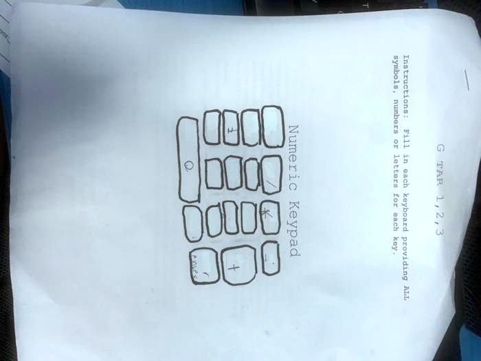 SOLVED: Text: symbols, numbers or Instructions: Fill in the Numeric Keypad letters in each box ...