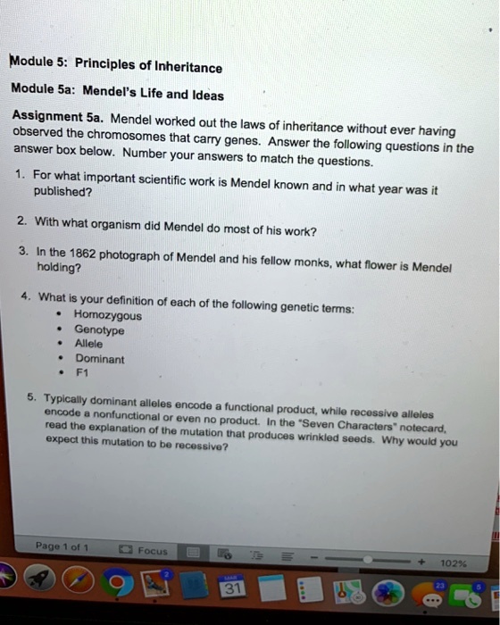 module 5 principles of inheritance module sa mendels life and ideas assignment 5a mendel worked ...