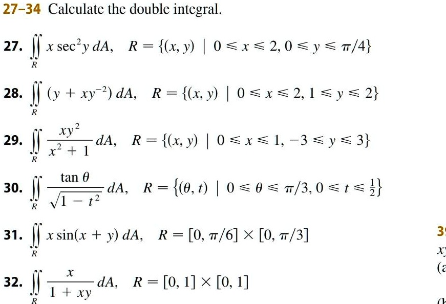 texts 27 34 calculate the double integral need help with 29 and 31 27 calculate the double ...