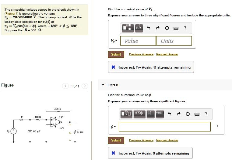 SOLVED: The sinusoidal voltage source in the circuit shown in Figure 1 is generating the voltage ...