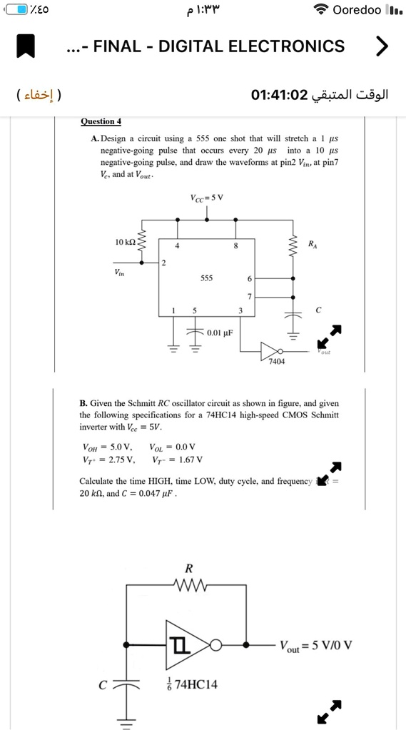 question 4 a design a circuit using a 555 one shot that will stretch a ...