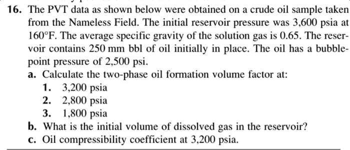 SOLVED: The PVT data as shown below were obtained on a crude oil sample ...