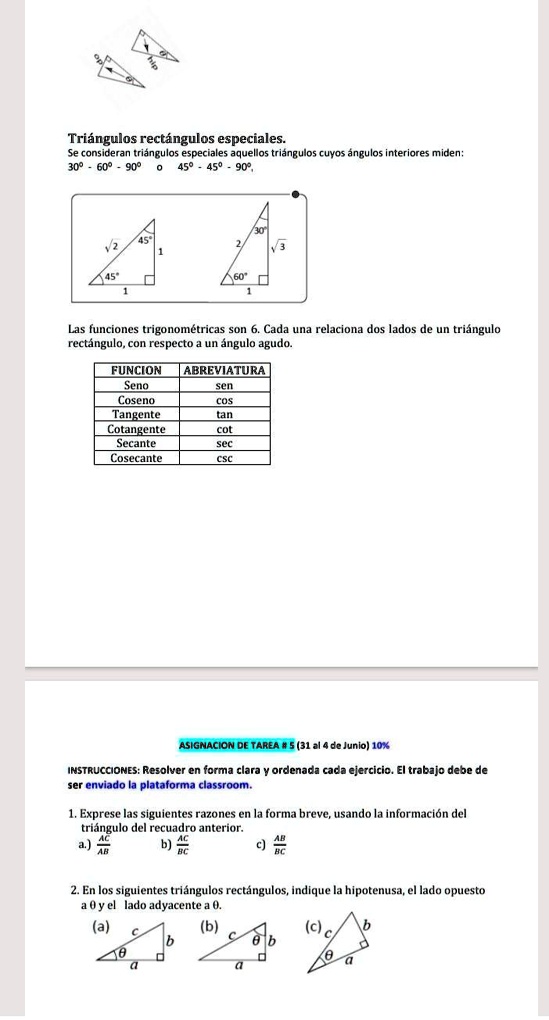 SOLVED: Me puedes ayudar por favor Triángulos rectángulos especiales Se ...