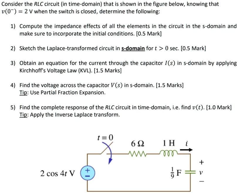 SOLVED: Consider the RLC circuit (in time-domain) that is shown in the ...