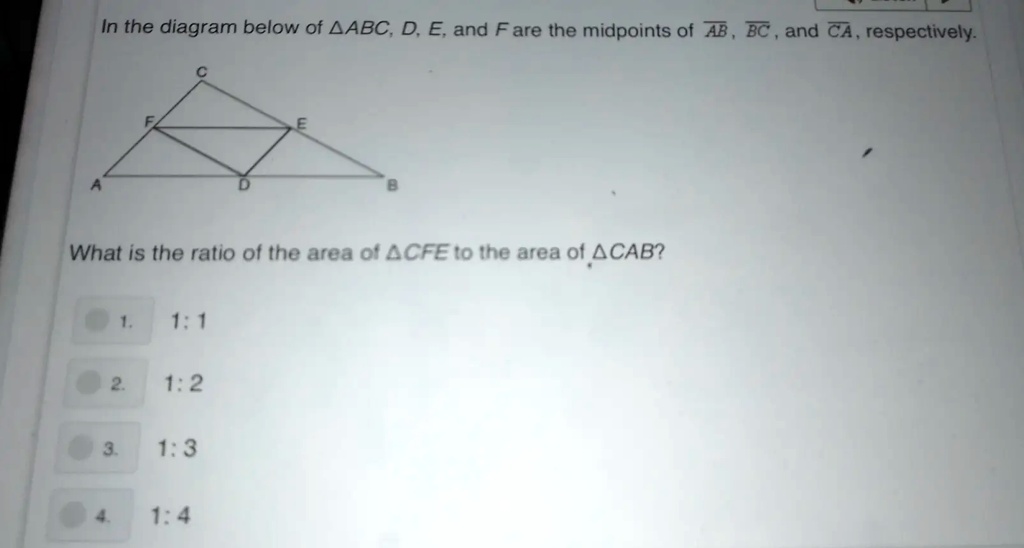 in the diagram below of labc d e and fare the midpoints of ab bc and ca respectively what is the ...