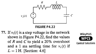 77. If vi(t) is a step voltage in the network shown in Figure P4.22, find the values of R and C ...