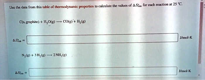 SOLVED: Usz Iic ala irom this table of thermodynamic properties calculate the valucs of A.S;n ...