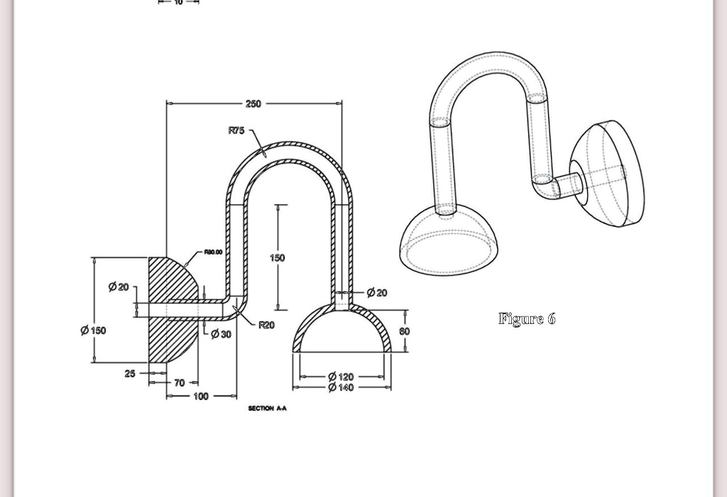 SOLVED: Using sweep in Creo Parametric, create the following figure: I ...