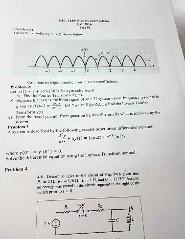 SOLVED: Fall 2016 Calculate its Irigometric Fourier series coefficients Problem 2: Let x(t) = 2 ...