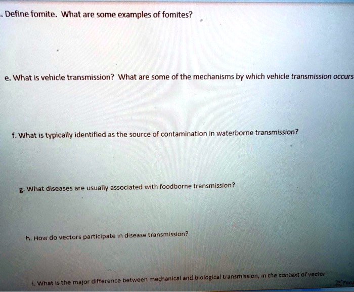 SOLVED: Define fomite. What are some examples of fomites? What is ...