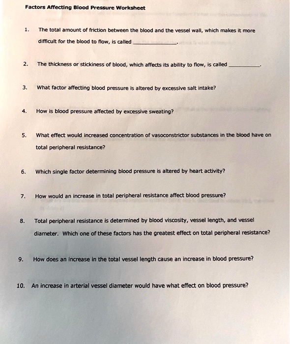factors affecting blood pressure worksheet 1 the total amount of ...