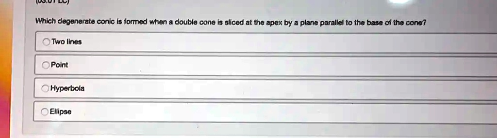 SOLVED: Which degenerate conic is formed when a double cone is sliced ...