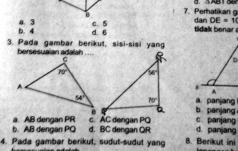 SOLVED: Pada gambar berikut, sisi sisi yg bersesuaian adalah..... a. AB ...