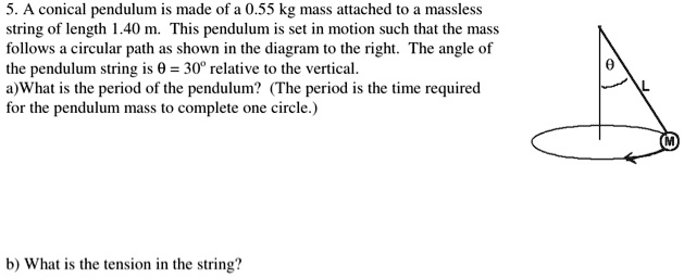 SOLVED:A conical pendulum is made of 0.55 kg mass attached to massless string of length 1.40 m ...