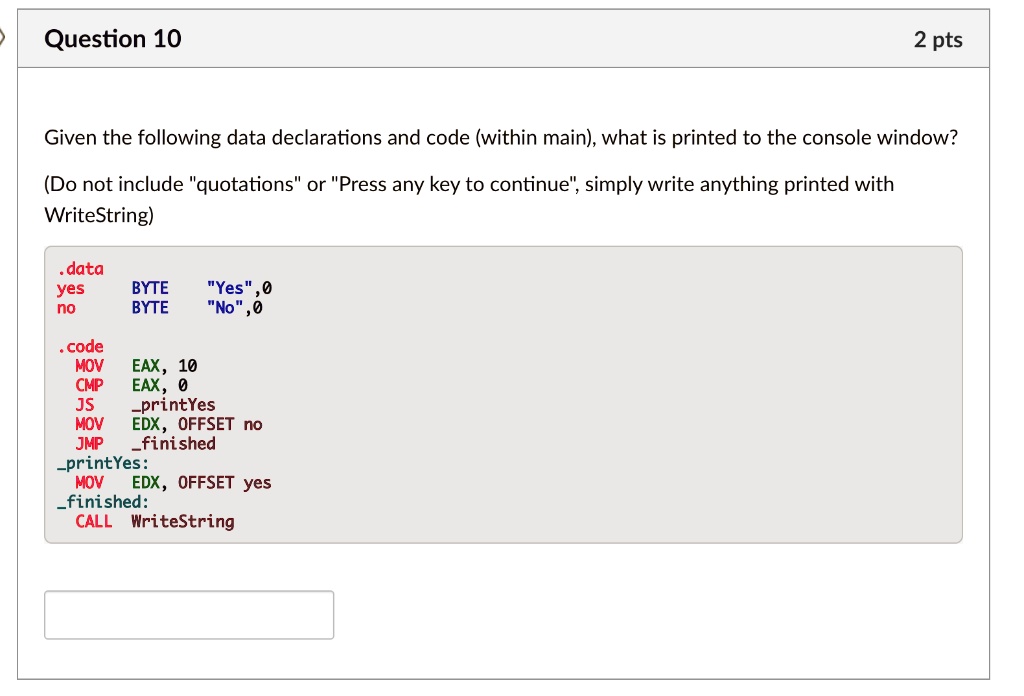 Solved Question 10 2 Pts Given The Following Data Declarations And 8742