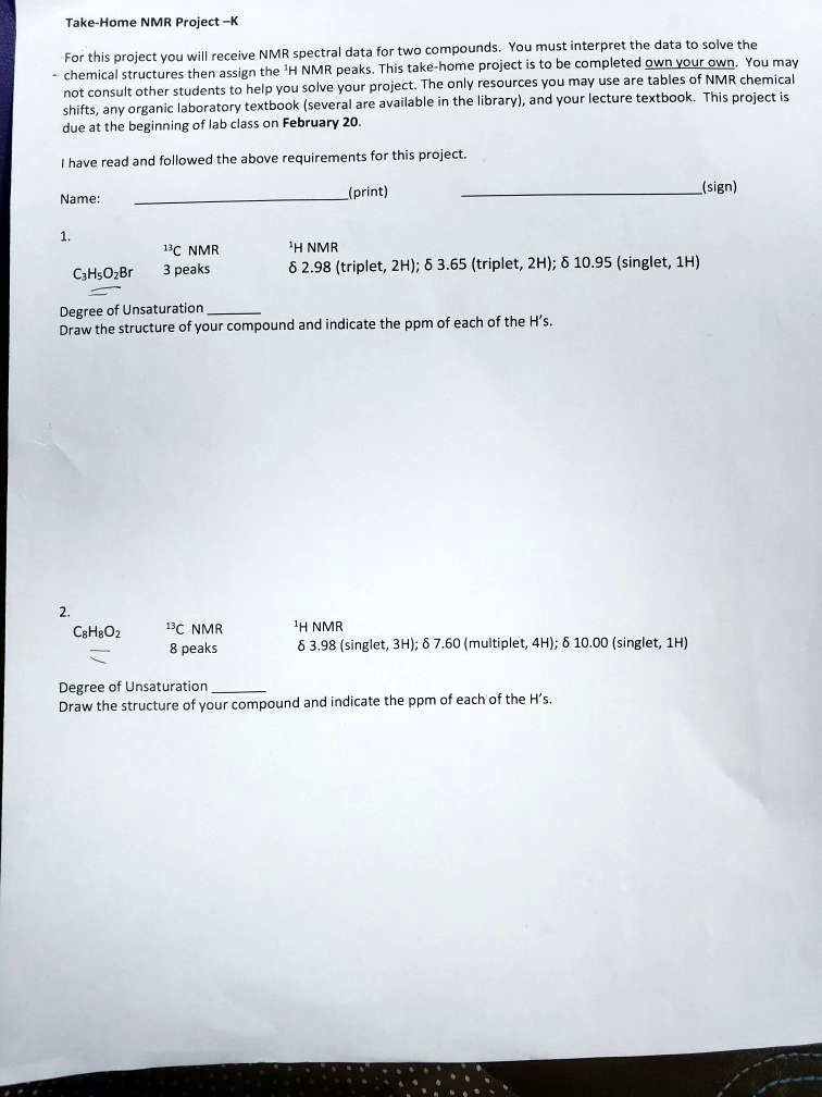 SOLVED: Take-Home NMR Project -K ANo compounds; You Must data interpret the data to solve the ...