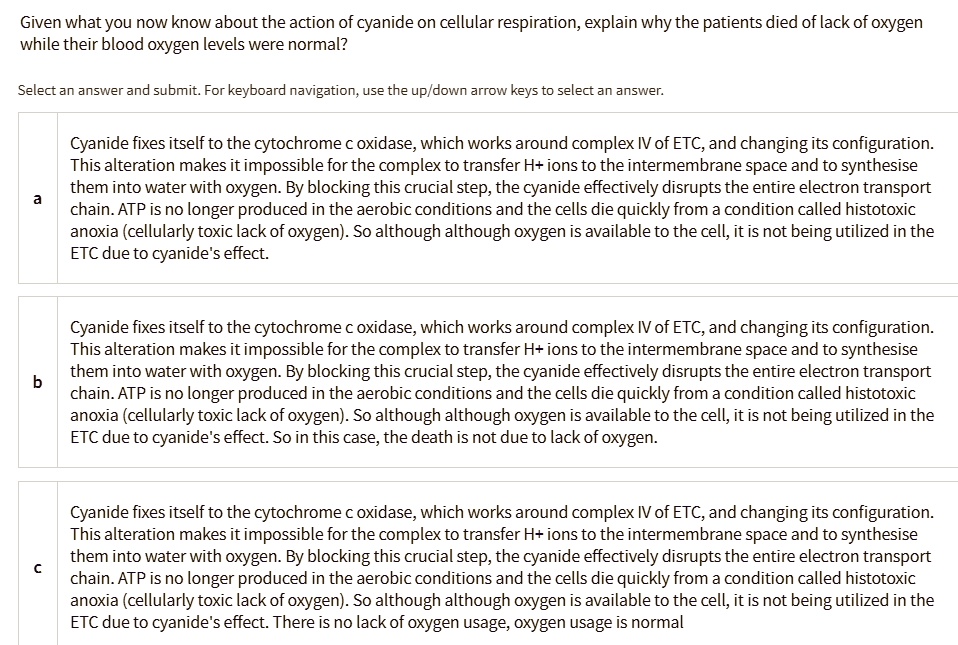 Given what you now know about the action of cyanide on...