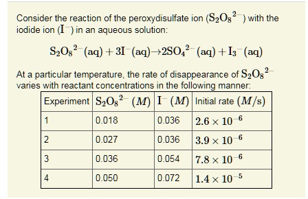 Consider the reaction of the peroxydisulfate ion szos with...