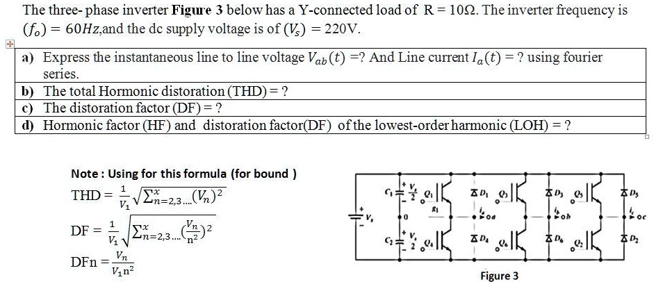 SOLVED: The three-phase inverter Figure 3 below has a Y-connected load ...