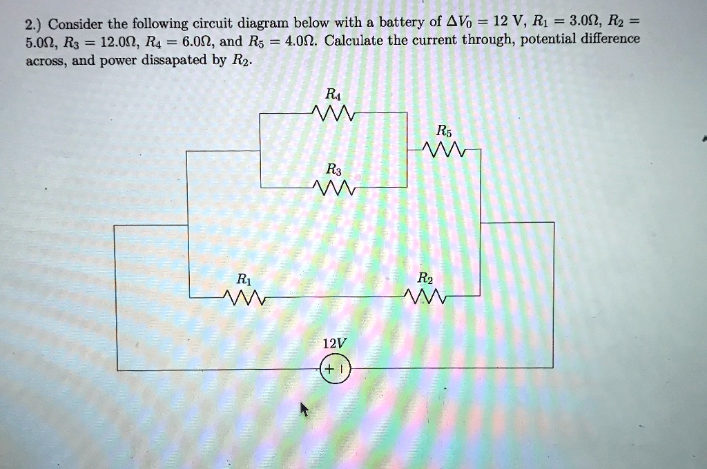 SOLVED:2.) Consider the following circuit diagram below with & battery of AVo = 12 V, Ri = 3.00 ...