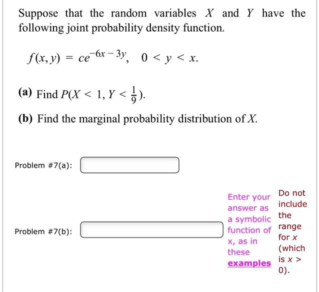SOLVED:Suppose that the random variables X and Y have the following ...